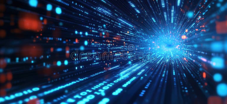 Digital Data Stream with Glowing Binary Code and Vibrant Light Effects ...