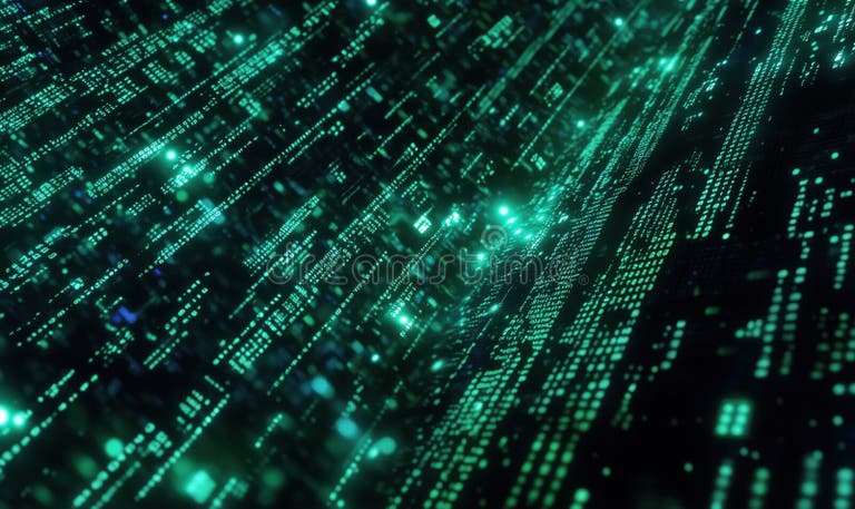 Digital Data Stream, Glowing Green Binary Code, Abstract Technology Background, Futuristic ...