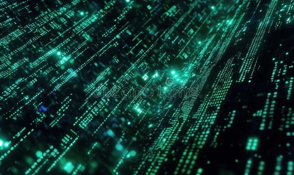 Digital Data Stream, Glowing Green Binary Code, Abstract Technology Background, Futuristic ...