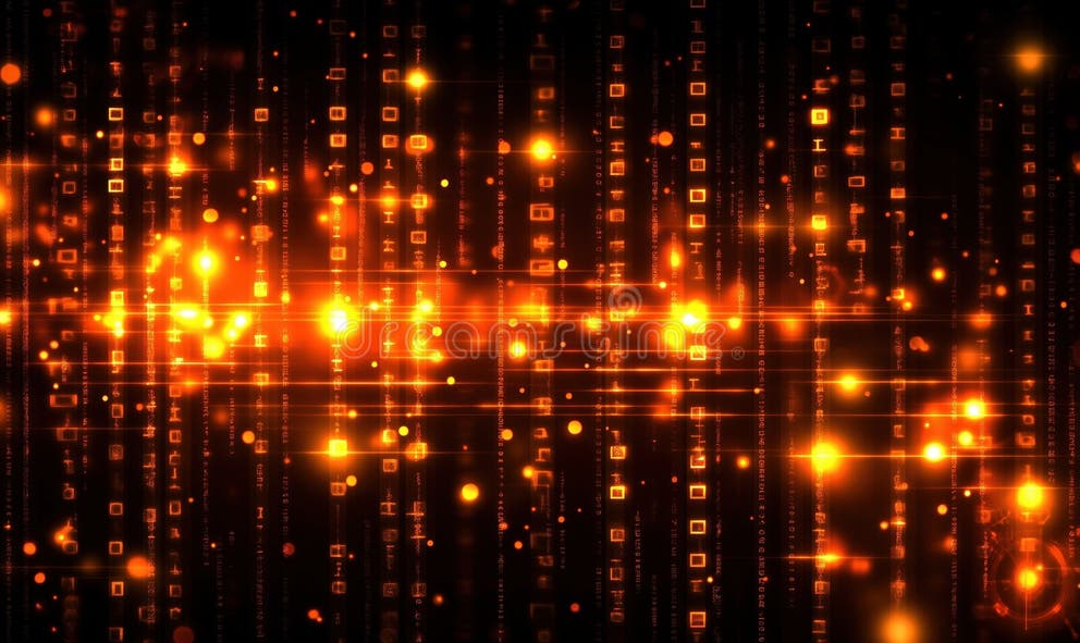 Digital Data Stream with Glowing Orange Lights, Abstract Background ...