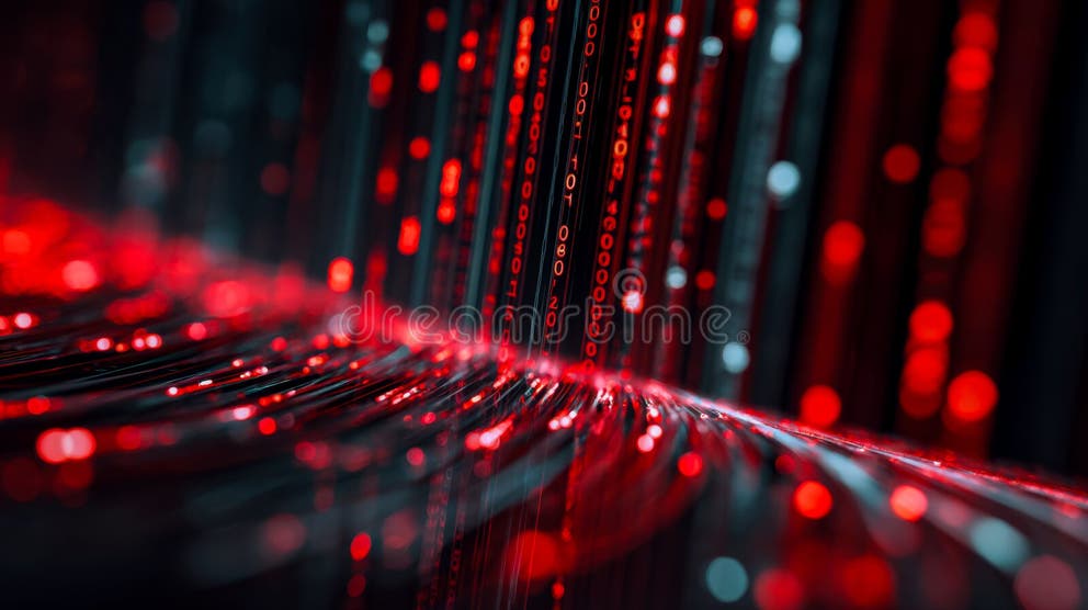 Digital Data Stream with Glowing Red and Blue Binary Code and Holographic Effects Stock ...