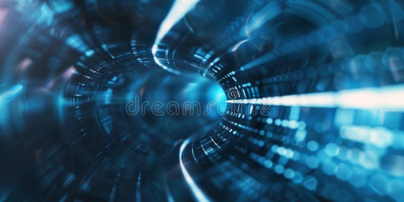 Digital Data Stream in HighTech Tunnel with Blue, Futuristic ...