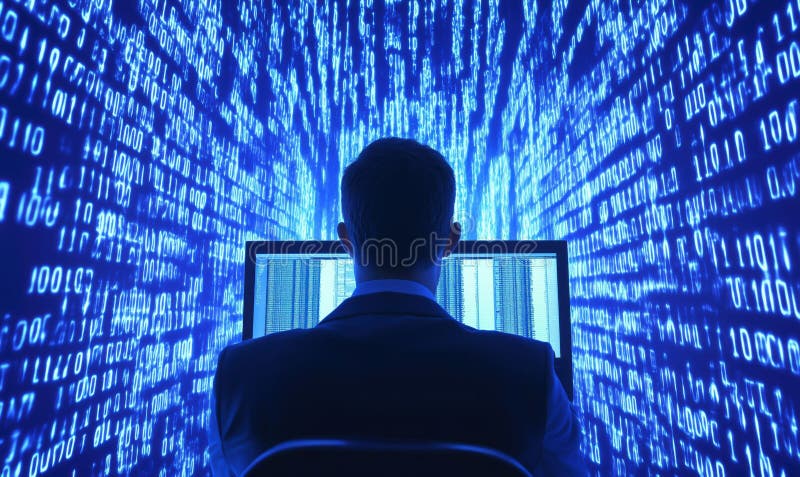 Digital Data Stream Man Suit Computer Screen Binary Code Technology Concept Stock Photos - Free ...