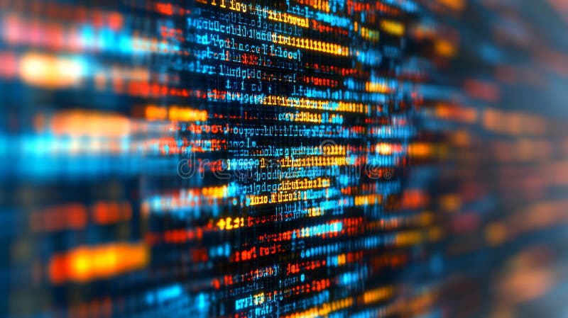 Digital Data Stream Secure Software Development Code on Computer Screen, Blurred Background ...