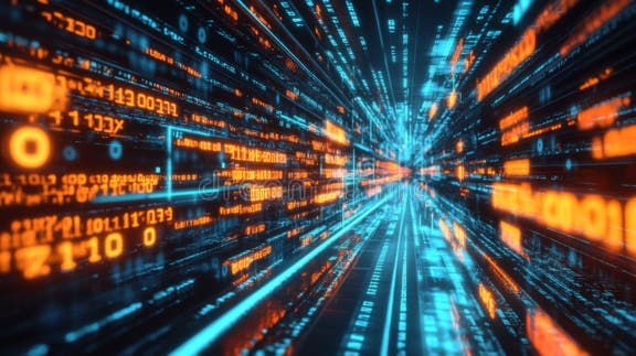 Digital Data Stream Tunnel Visualization Stock Image - Image of matrix ...