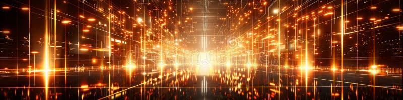 Digital Data Stream in Virtual Reality Space, Luminous Digital Grid ...