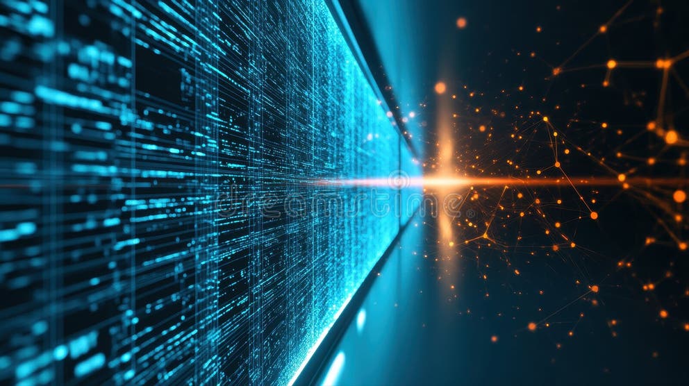 Digital Data Stream Visualization with Bright Data Lines Blockchain Connection Concept for ...