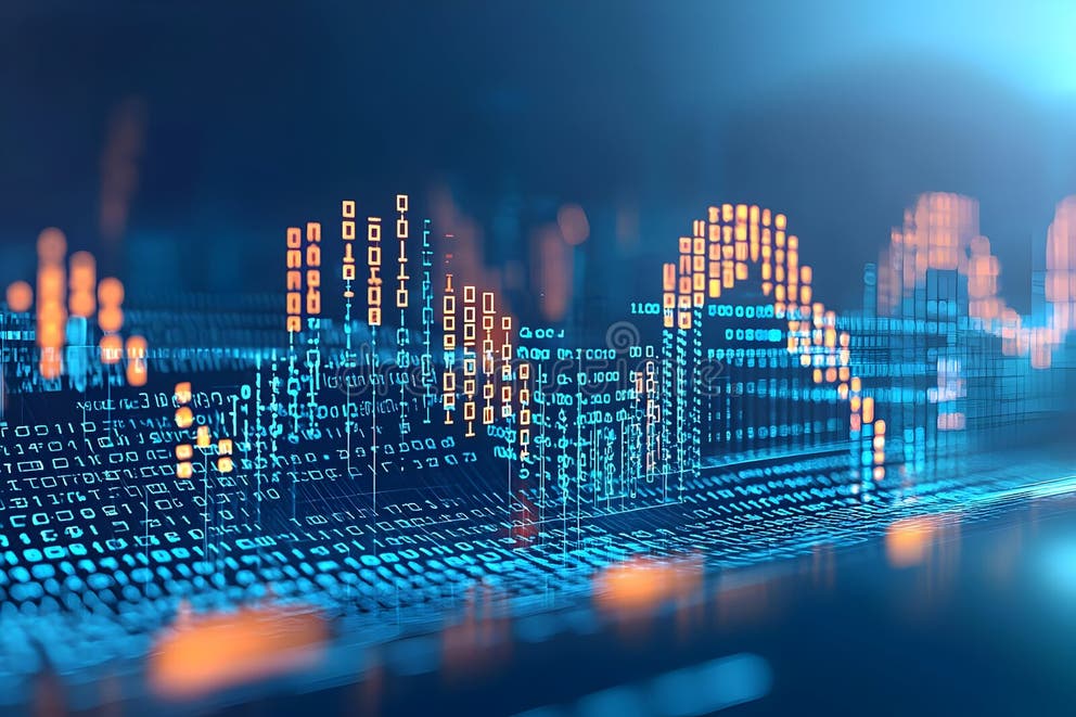 Digital Data Stream Visualization, Futuristic Technology Background, Abstract Binary Code ...