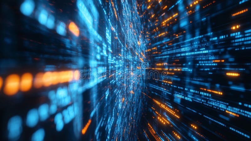 Digital Data Streaming in Blue and Orange Lights Stock Image - Image of ...