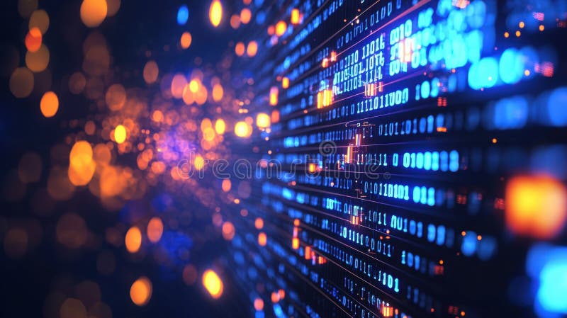 Digital Data Streaming through Cyberspace Abstract Background, Binary Code Ticker Display ...
