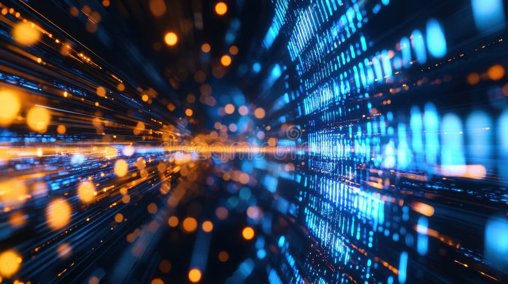 Digital Data Streaming through Cyberspace Abstract Background, Binary Code Ticker Display ...