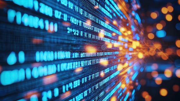 Digital Data Streaming through Cyberspace and Background, Binary Code ...