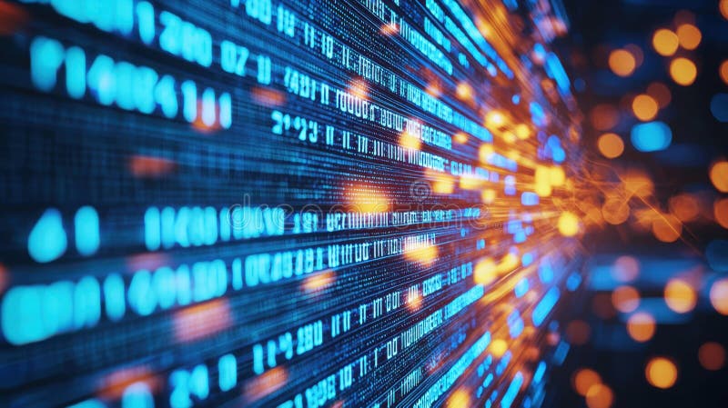Digital Data Streaming through Cyberspace and Background, Binary Code Ticker Display Flowing ...