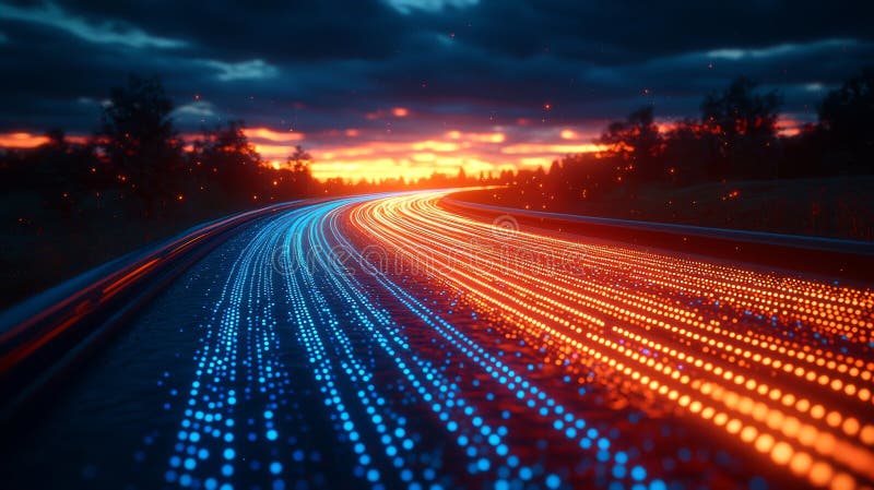 Digital Data Streams Along the Road, Symbolizing Cyber Global ...