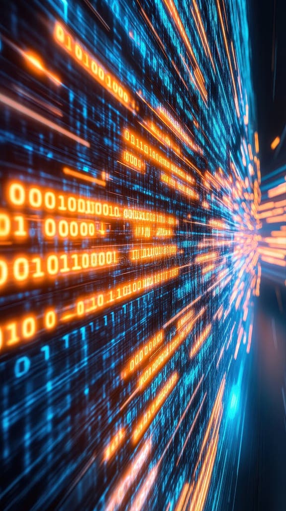 Digital Data Streams with Binary Code Converge at a Central Connection ...