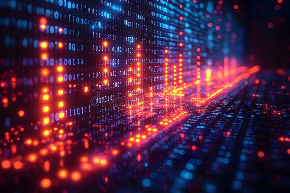 Digital Data Stream And Binary Code Visualization For Tech Design Generative Ai Stock