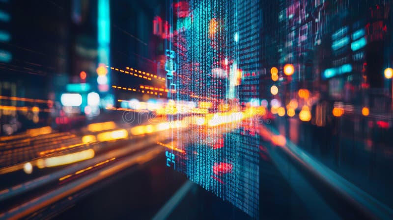 Digital Data Streams and City Lights in Motion Stock Image - Image of ...