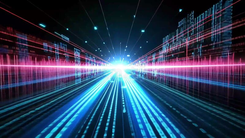 Digital Data Streams Flow, Converging in Bright Light. Tech Vision of ...