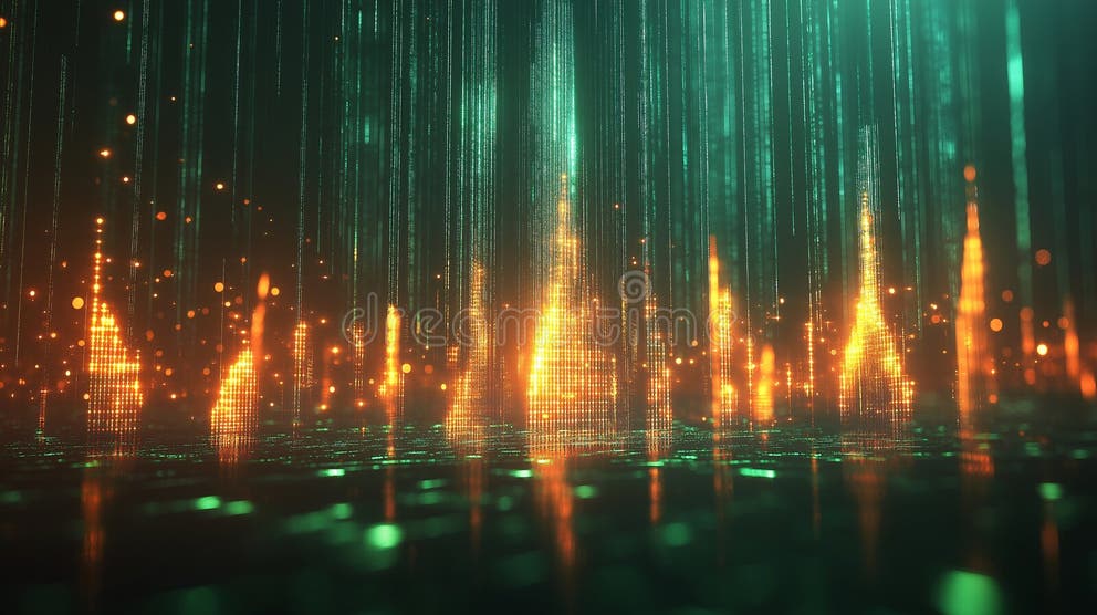 Digital Data Streams with Glowing Matrix Patterns Stock Illustration ...