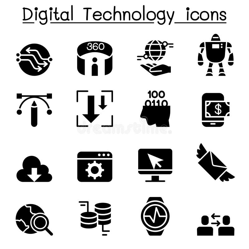 Digital Data Technology Icon Set Stock Vector - Illustration of artist ...