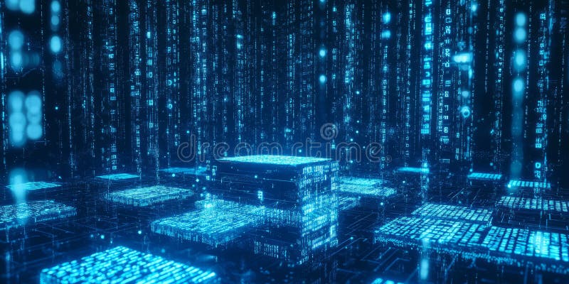 A Digital Data-themed 3D Background Featuring a Podium Constructed from ...