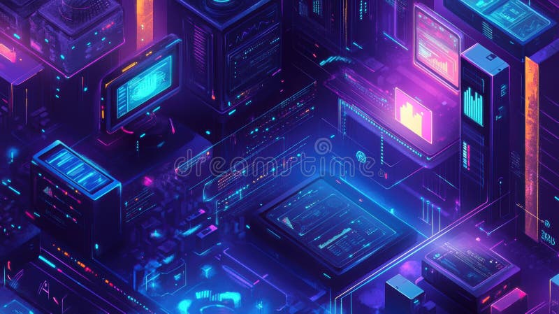 Digital Data Transfer Technology with a Laptop Computer and Icons on a ...