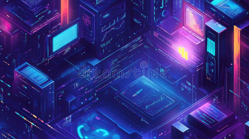 Digital Data Transfer Technology with a Laptop Computer and Icons on a ...