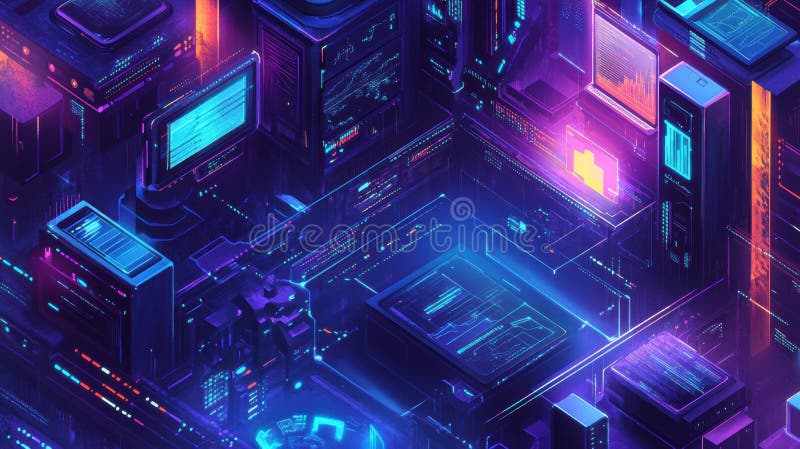 Digital Data Transfer Technology with a Laptop Computer and Icons on a ...