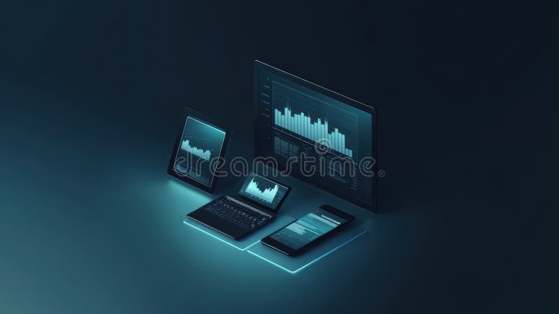 Digital Data Transfer Technology with a Laptop Computer and Icons on a ...