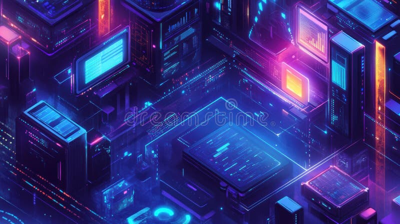 Digital Data Transfer Technology with a Laptop Computer and Icons on a ...