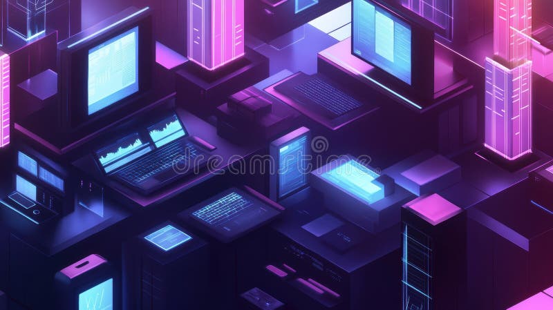 Digital Data Transfer Technology with a Laptop Computer and Icons on a ...