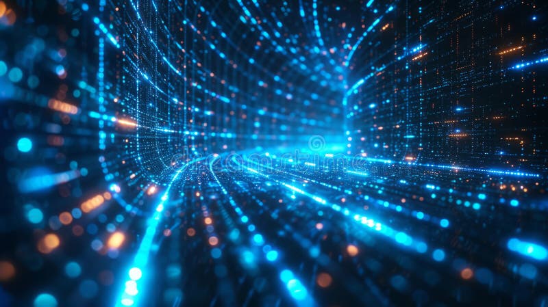 A Digital Data Tunnel, Where Intricate Patterns of Connected Dots and Lines Create Illusion of ...