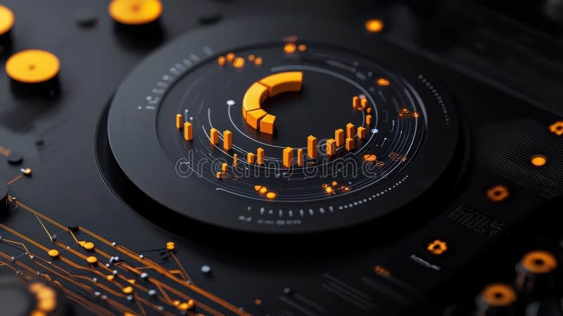 Digital Data Visualization in Black and Orange Stock Illustration ...