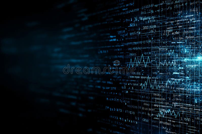 Digital Data Visualization with Blue Background and Mathematical ...
