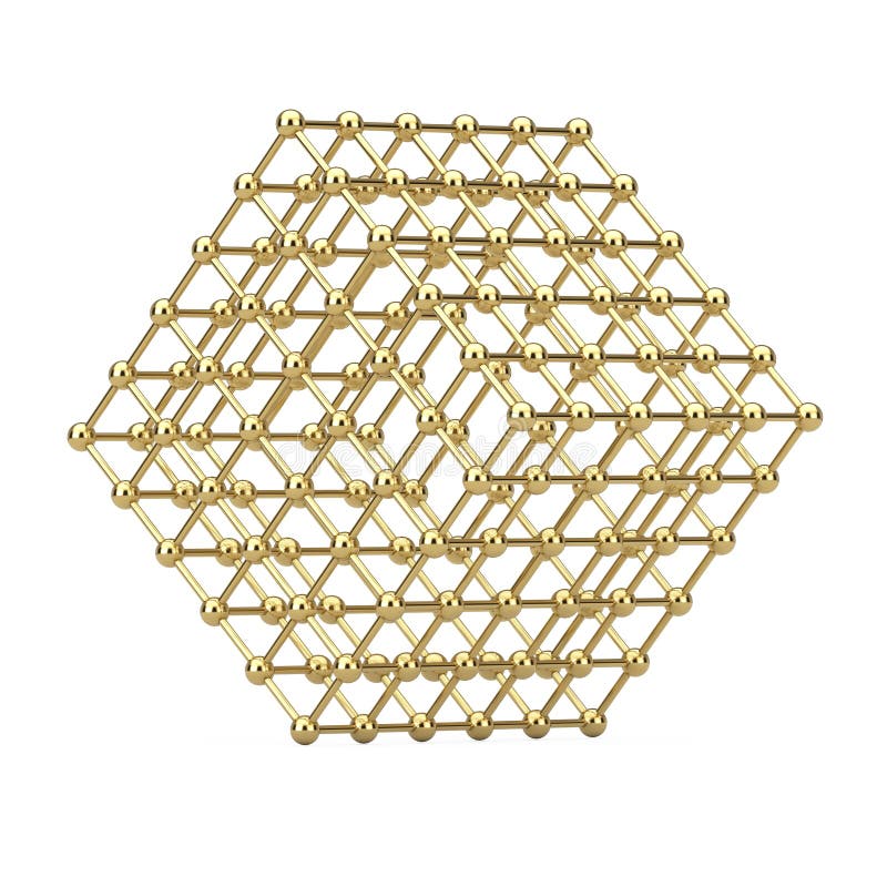 Digital Data Visualization Concept Abstract Golden Wireframe Atom Mesh Cube 3d Rendering Stock