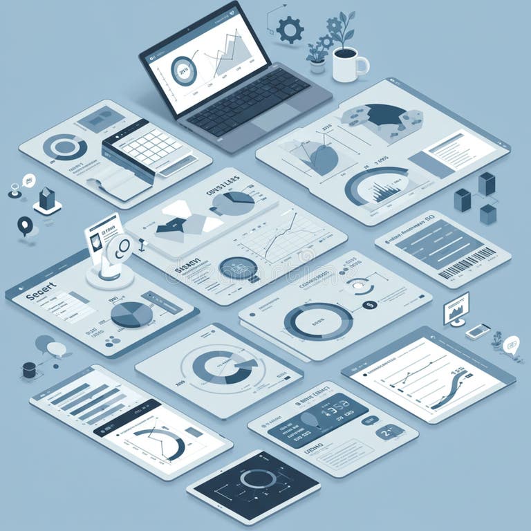 Digital Data Visualization Concept Features a Collection of Floating ...