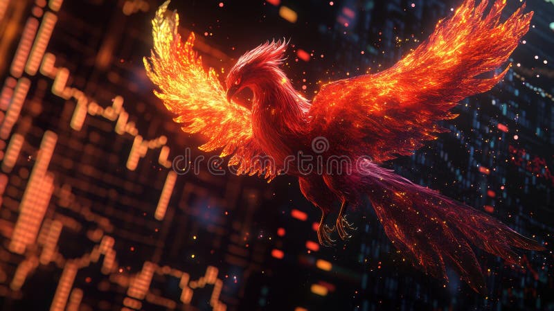 Digital Data Visualization Gives Rise To a Glowing Phoenix Surrounded ...