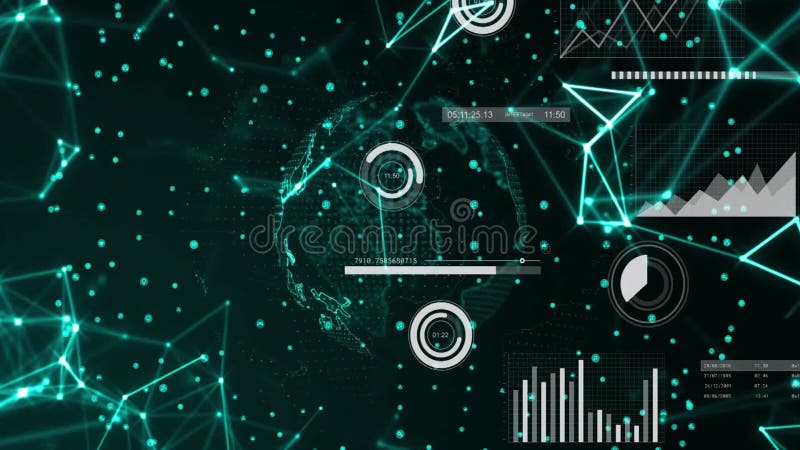 Digital Data Visualization With Graphs And Network Connections Over Globe Animation Stock Video
