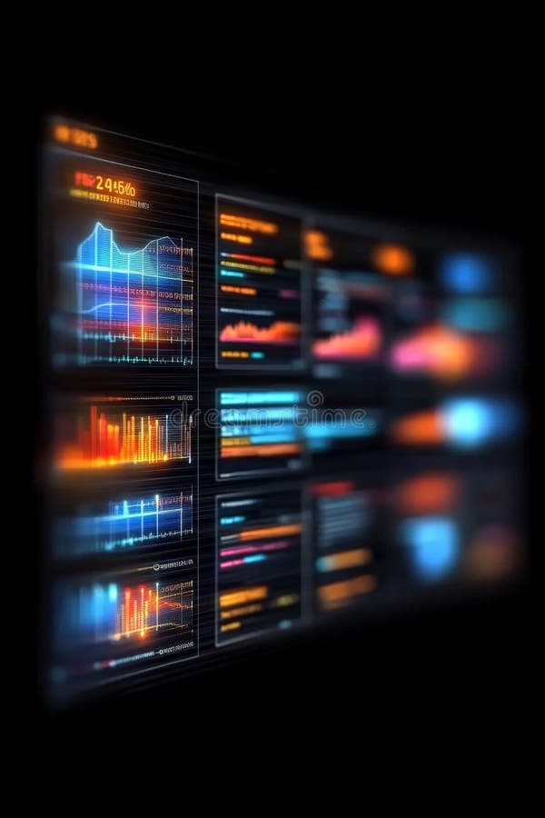 Digital Data Visualization Interface with Glowing Charts, Graphs, and ...