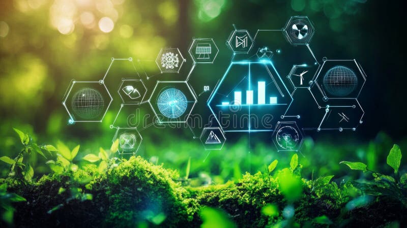 Digital Data Visualization in Nature Setting with Hexagonal Icons and ...