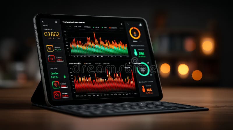 Digital Data Visualization on Tablet Displaying Mitigation Steps and Metrics Stock Illustration ...