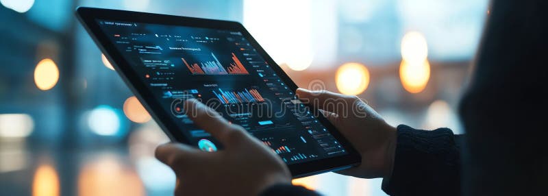 Digital Data Visualization on Tablet Screen with Graphs and Metrics Stock Illustration ...