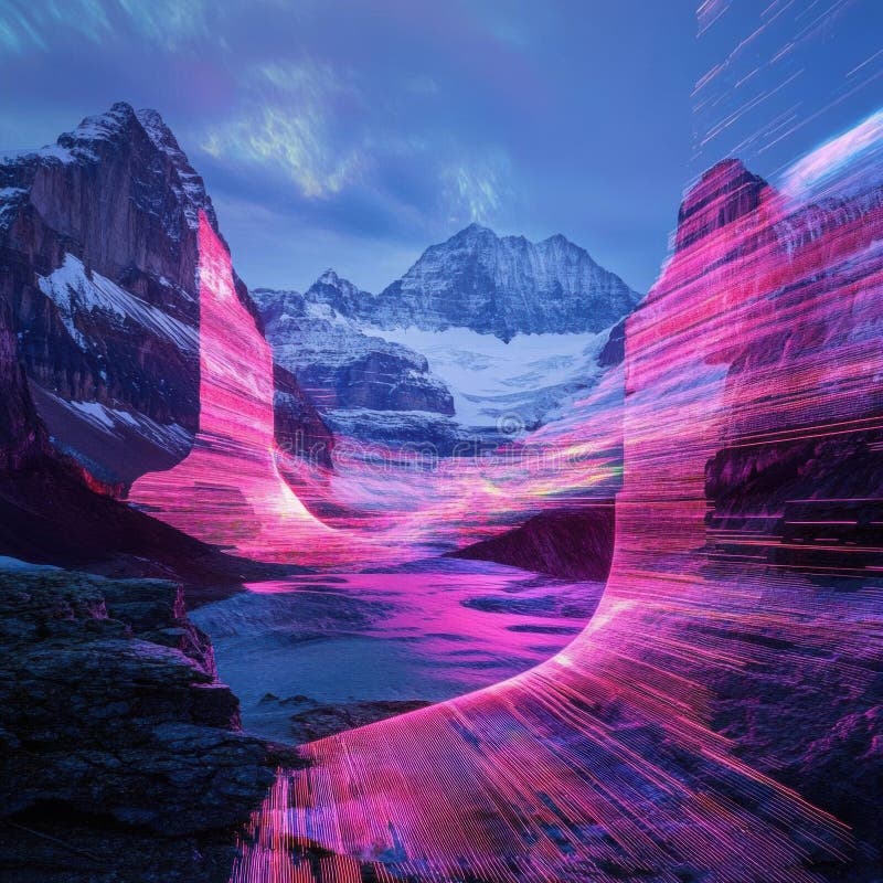 Digital Dawn, a Serene Mountainscape Transformed by Light Stock Image ...