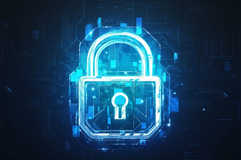 Digital Defense Padlock Symbolizes Cyber Security on Circuit Board ...