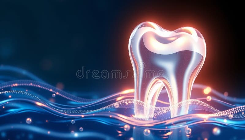 Glowing Tooth Anatomy with Digital Wave Design, Generative Ai Stock ...