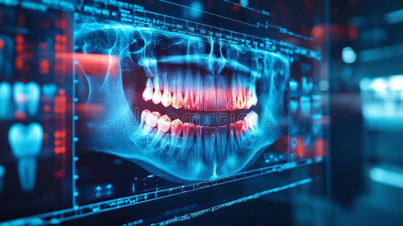 Digital Dental X-Ray Displaying Teeth and Jawbone, Emphasizing ...