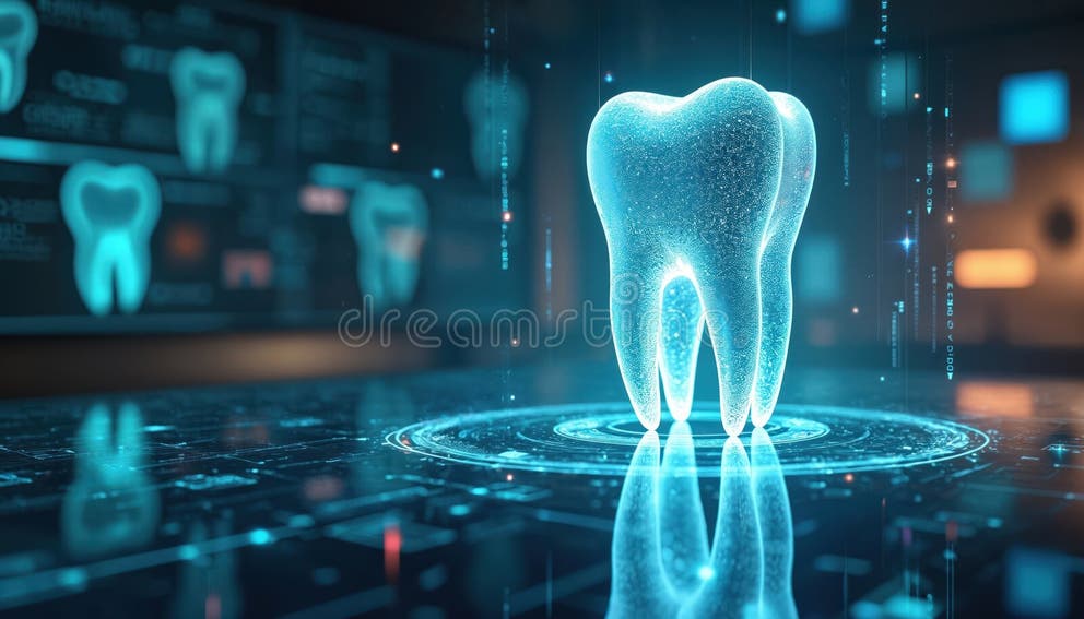 Digital Dental Tech Concept Shows Tooth Model with Data Streams ...