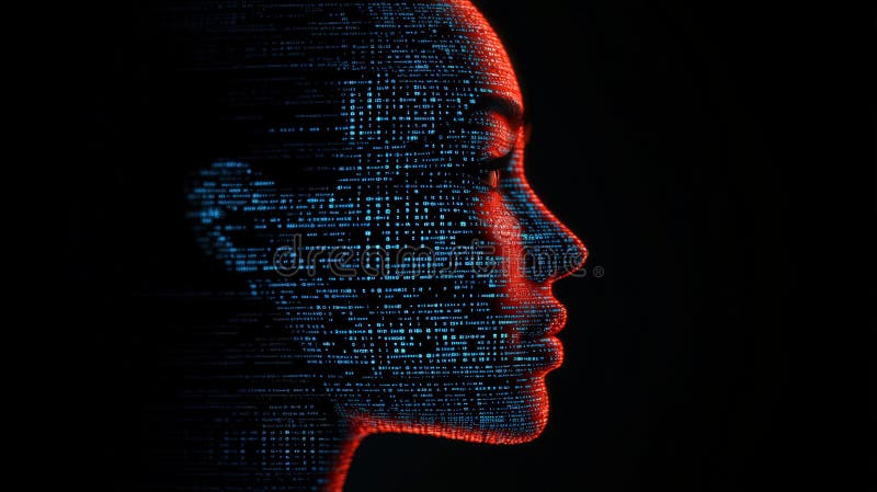 AI Head with Distorted Data Streams Symbolizing Digital Disinformation ...