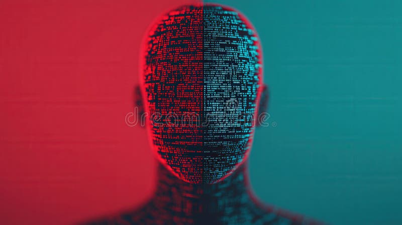 AI Head with Distorted Data Streams Symbolizing Digital Disinformation ...