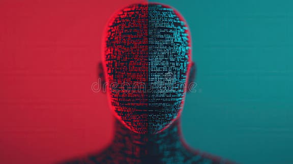 AI Head with Distorted Data Streams Symbolizing Digital Disinformation ...